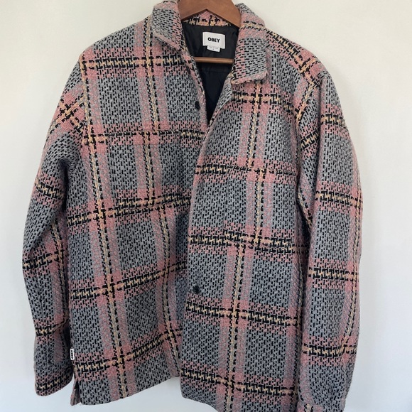 Obey | Jackets & Coats | Obey Plaid Jacket In Pink And Gray | Poshmark